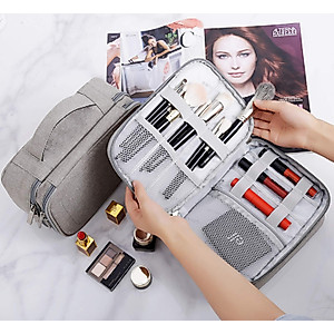 Rownyeon Makeup Train Cases Travel Makeup Bag Waterproof Portable Cosmetic Cases Organizer with Adjustable Dividers for Cosmetics Makeup Brushes Toiletry Jewelry Digital Accessories (Grey Small)