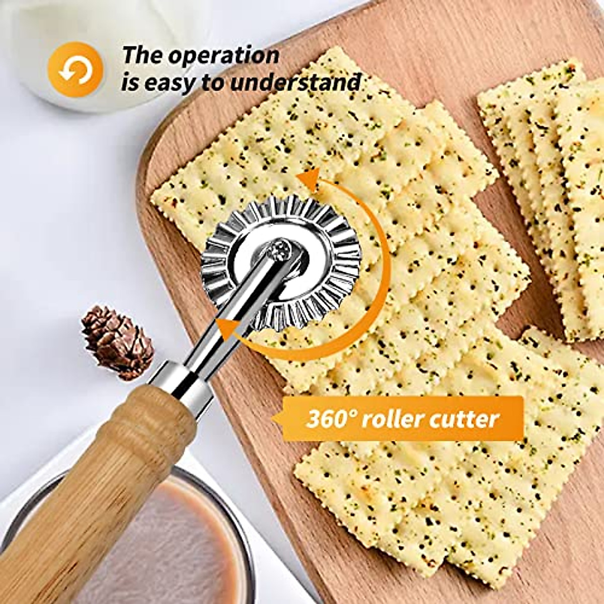 Pasta Cutter Wheel, Ravioli Cutter Wheel with Long Wooden Handle,Zinc Alloy Pizza Cutter Wheel for Home & Kitchen