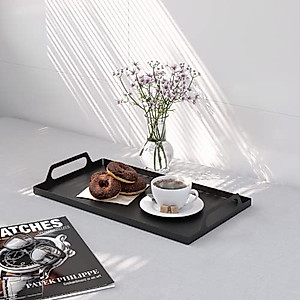 HORIAMIT Coffee Table Tray, Serving Tray Snack Tray Rectangle Black Metal Tray with Handles 16.7x9.5 inches, Vanity Tray Bathroom Organizer Kitchen Tray for Counter