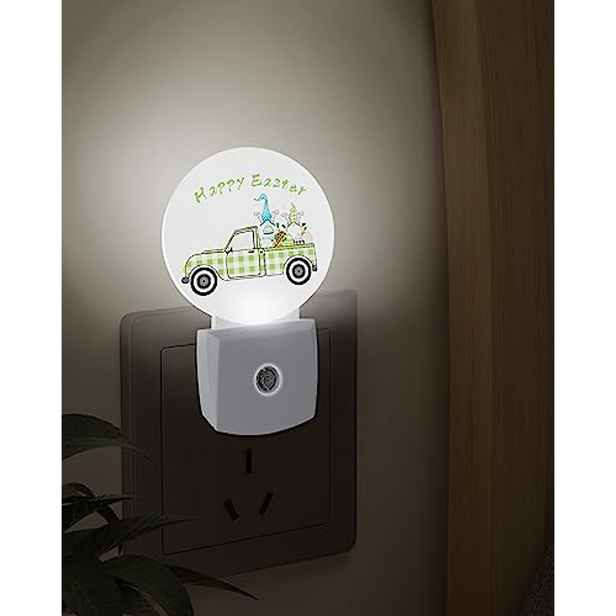 Night Light Plug into Wall, LED Nightlights Happy Easter Green Plaid Truck Pull Gnomes and Eggs Small Nightlight Auto Dusk-to-Dawn Sensor Lamp LED Night Lights for Kid's Bedroom, Bathroom