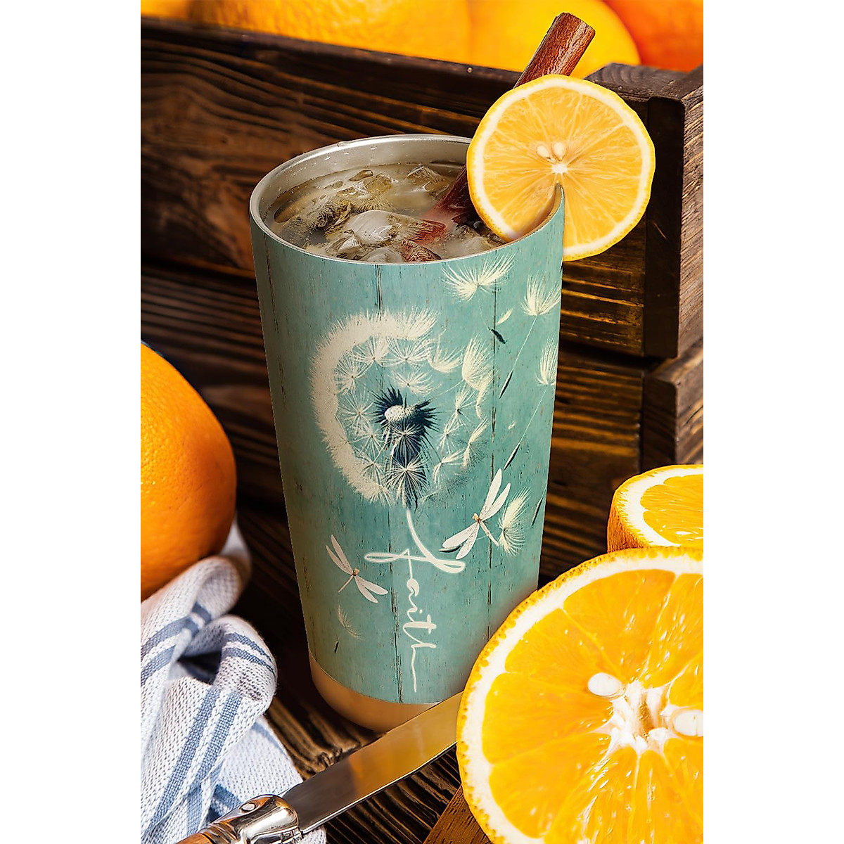 20oz Faith Dandelion Dragonfly Tumbler Cup, Insulated Travel Cup with Lid, Coffee Thermos for Women, Gifts for Women, Birthday Gifts for Mom, Daughter, Sister, Friends, Girlfriends, Coworker