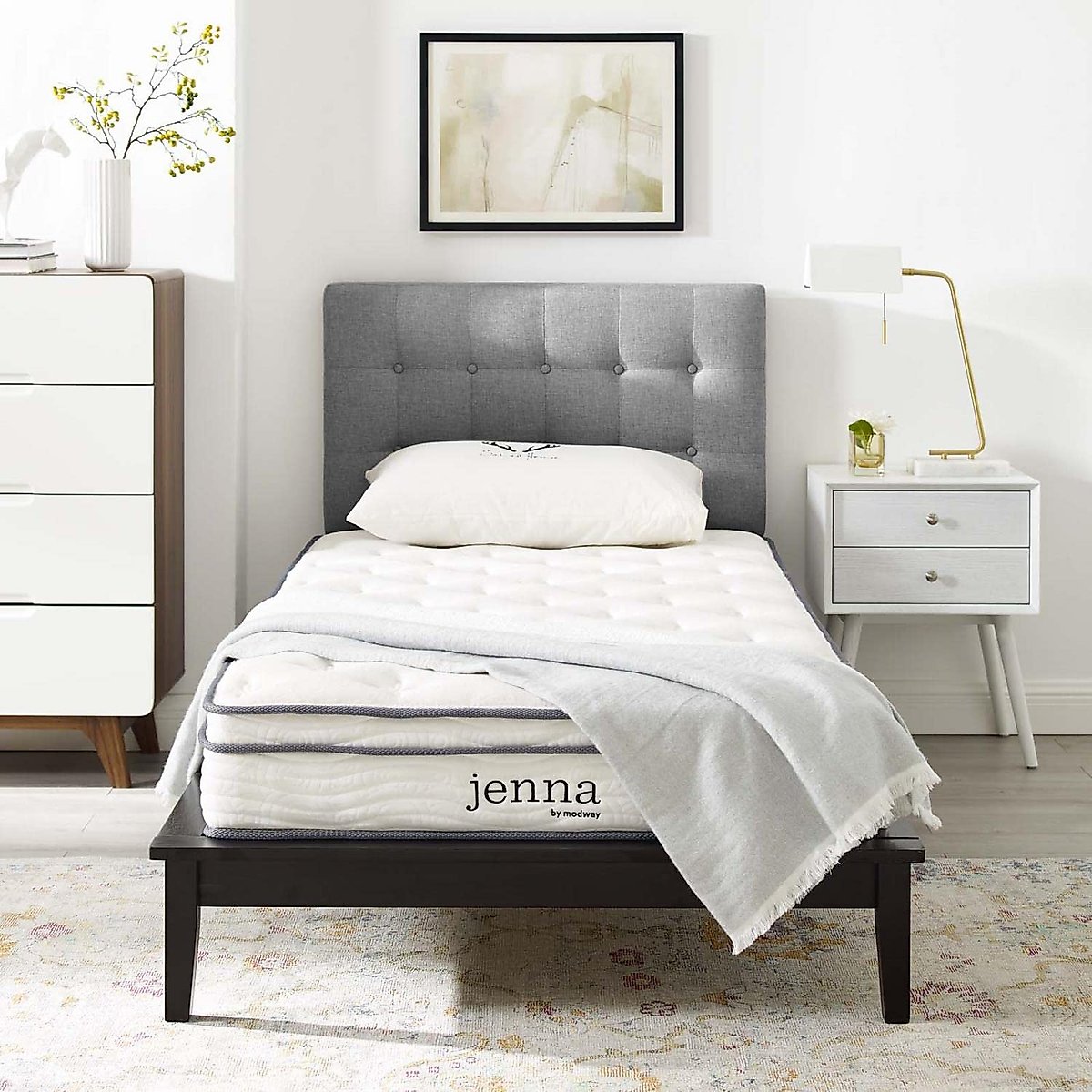 Modway Jenna 8” Innerspring and Memory Foam Narrow Twin Mattress With Individually Encased Coils White