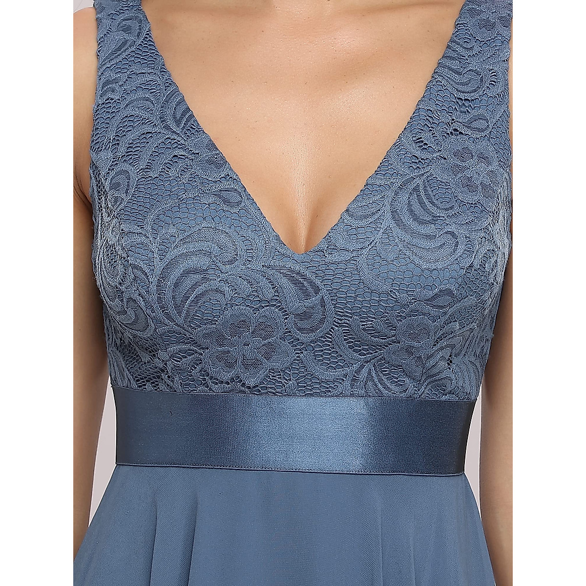 Ever-Pretty Double V Neck Blackless Mini Homecoming Dress Chiffon A Line Casual Dress Haze Blue US6