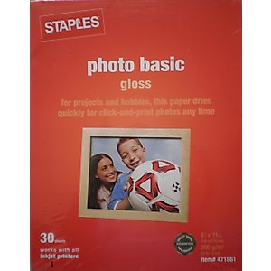 Staples Photo Basic Gloss #471861 ~ for projects and hobbie, this paper dries quickly for click-and-print photos any time