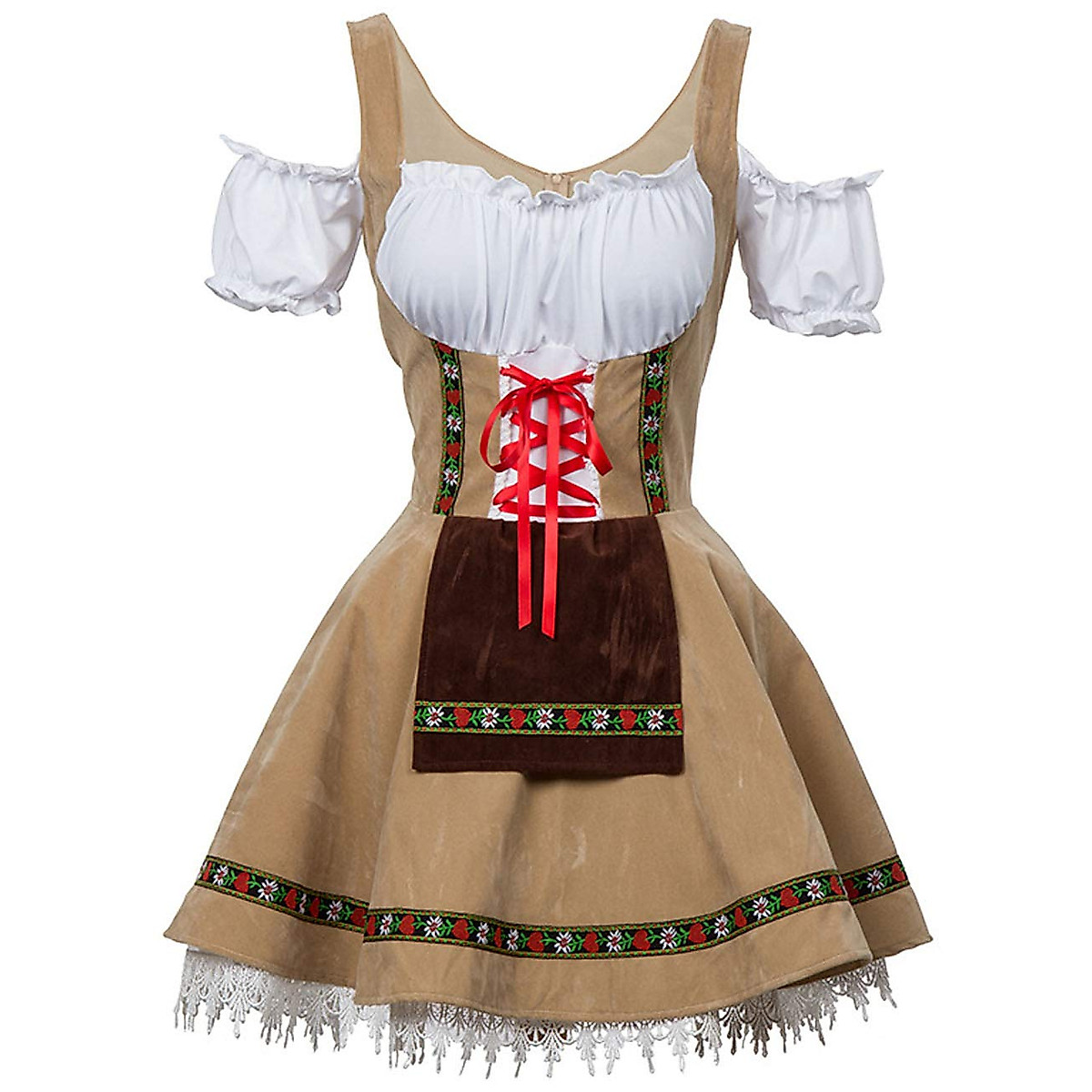 GRAJTCIN Oktoberfest Costumes Women Velvet German Bavarian Dirndl Dress Octoberfest Outfits for Halloween Carnival (S, Khaki)