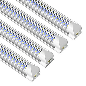 SHOPLED 8FT LED Shop Light Fixture, 72W 9360LM 6000K Cool White,High Output Linkable Tube Light, Double Sided V Shape T8 8 Foot LED Shop Lights for Garage, Warehouse, 4 Pack