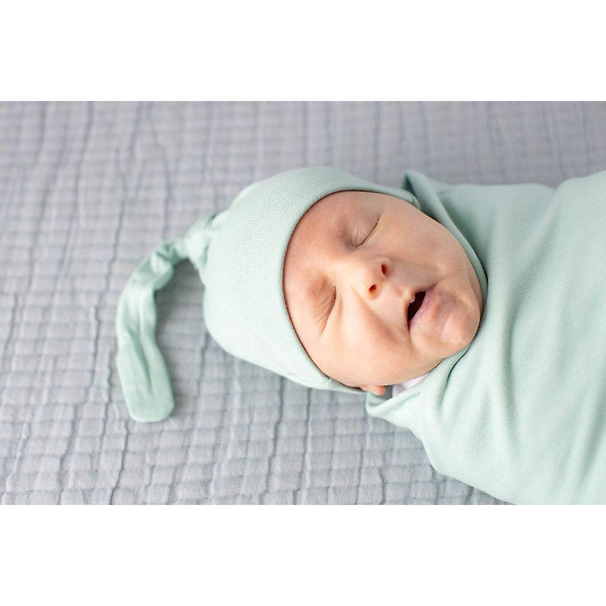 Baby Be Mine Newborn Baby Swaddle Blanket with Matching Knotted Hat (Sage)