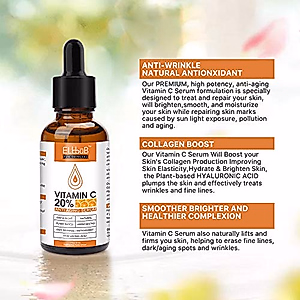Premium 20% Vitamin C Serum For Face - (2PACK) with Hyaluronic Acid, Retinol & Amino Acids - Boost Skin Collagen,Hydrate & Plump Skin, Anti Aging & Wrinkle Facial Serum