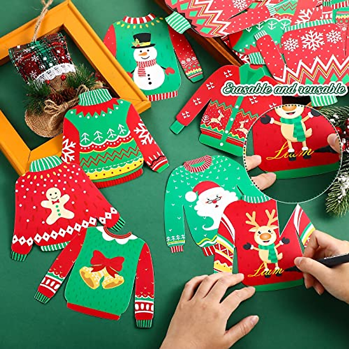 40 Pieces Ugly Sweater Cutouts Christmas Decoration Ugly Sweater Cardboard Cutouts with Glue Point Dots for Classroom School Bulletin Board Party Holiday Party Decoration, 5.9 x 5.9 Inch