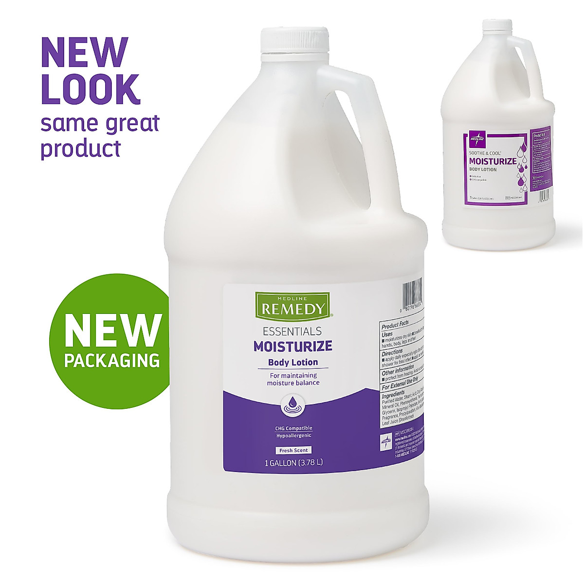 Medline Remedy Essentials Moisturizing Body Lotion (1 Gallon Bottle), 4 Count, Fresh Scent, Hydrating, Non-Greasy, For Dry Skin, Hypoallergenic, Men, Women, Elderly