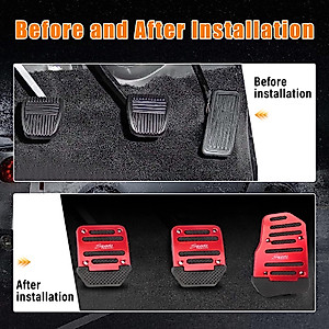 Ziciner 3PCS Non-Slip Car Pedal Pads, Manual Gearbox Gas Pedal Brake Pedal Cover, Aluminum Alloy Brake Gas Clutch Pedal Kits, Universal Replacement Accessories for Car SUV ATV (Red&Manual)