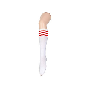 Komorebi Women's Knee High Athletic Socks Stripes Tube Sport Socks Soft Strench High Socks for Women Outdoor White Red One Size