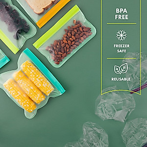 Pack of 10 Freezer Bags - BPA-FREE - Reusable Food Grade Storage Bags - Leakproof, - 2 Gallon Size, 4 Snack Size, 4 Sandwich Bags.