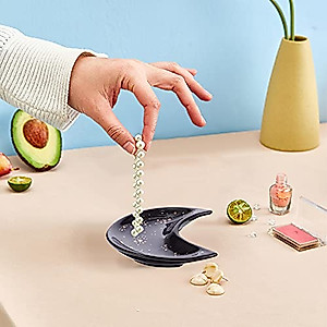 VOSAREA 2Pcs Moon Tray Crystal Holder Ceramic Jewelry Tray Tea Serving Tray Dishes Dessert Fruit Snack Plate Jewelry Organizer for Home Kitchen Hotel Guest Room