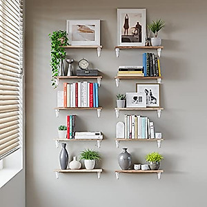 Wallniture Arras 17"x4.5" Wall Bookshelves Floating Shelves for Wall Storage,Wall Shelf for Living Room, Kitchen Organizer, Office, Burnt Finish White Bracket Set of 10