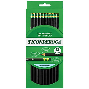 Ticonderoga Wood-Cased Pencils, Unsharpened, 2 HB Soft, Black, 12 Count