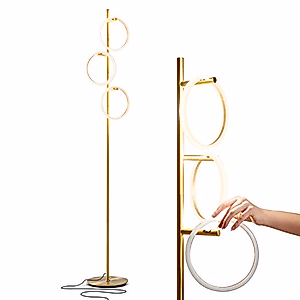 Brightech Saturn Floor Lamp, Great Living Room Decor, Tall Tree Lamp for Offices, Contemporary Lamp for Living Rooms, Standing Lamp with 3 LED Lights for Bedroom Reading - Gold/Brass