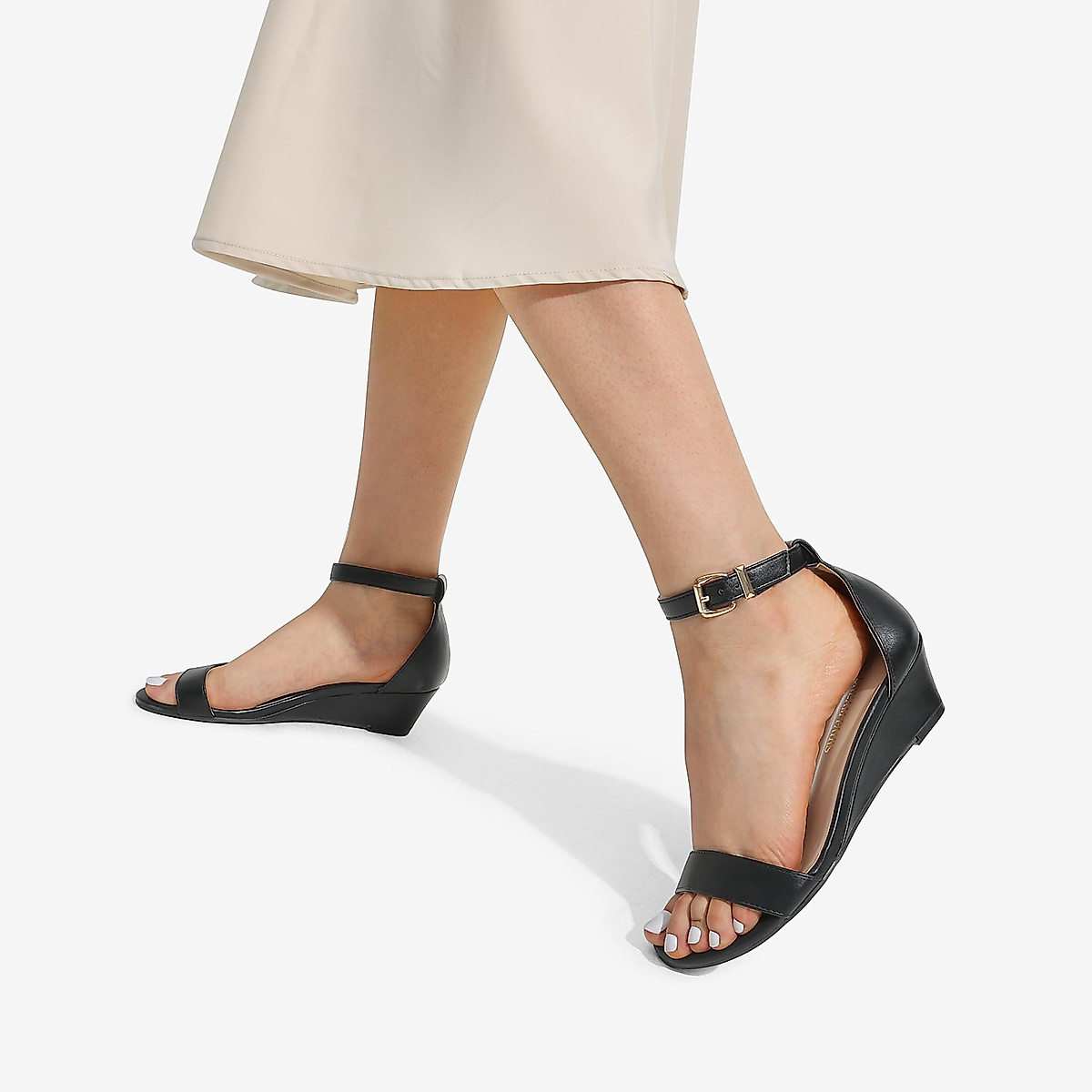 DREAM PAIRS Women's Ankle Strap Low Wedge Sandals Party Bridal Wedding Dress Shoes,Size 8.5,Black/Pu,INGRID