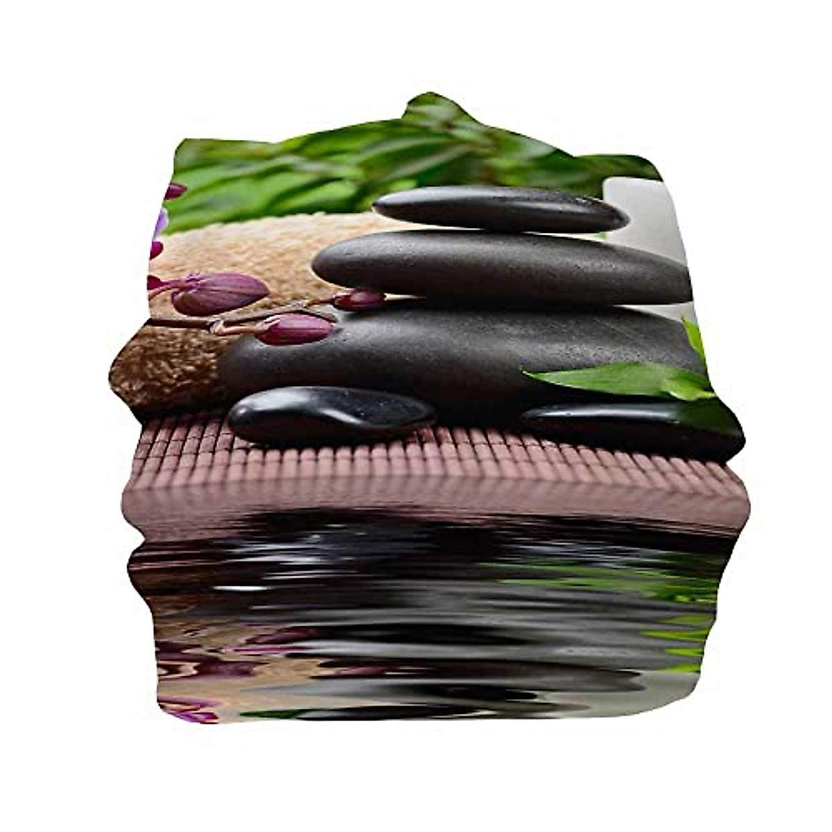 WONDERTIFY Zen Basalt Stones Orchid Knit Hat Bamboo Black Pebble Rock Beanie Hats for Men Women Warm, Soft & Stretchy Daily Ribbed Baggy Skull Cap Oversize