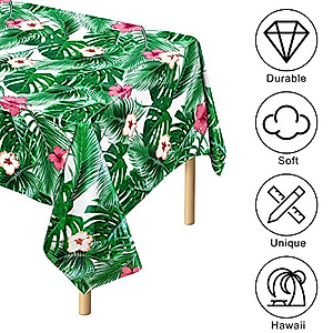 durony 2 Packs Hawaii Palm Leaves Plastic Tablecloths Table Cover 54 x 108 Inches Plastic Hawaii Luau Party Table Cloth Cover for Hawaii Luau Birthday Summer Tropical Party Supplies