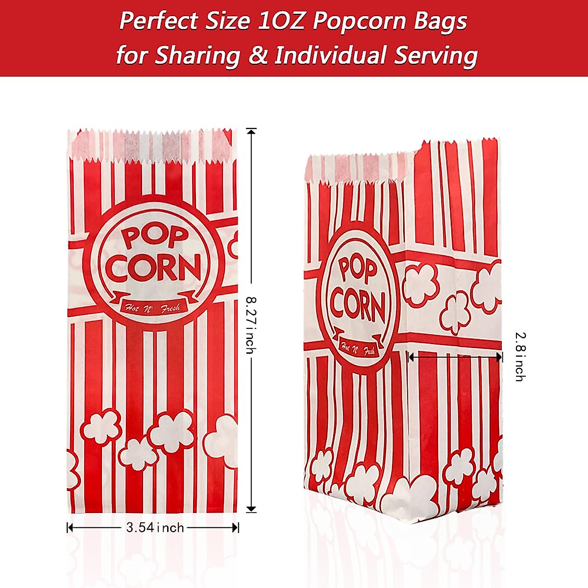 200 Pieces 1 OZ Popcorn Bags Classic Red & White Stripes Paper Popcorn Bags for Individual Servings Bulk Popcorn Bag for Carnival Themed Party, Movie Night, Birthday, Decorations (200)