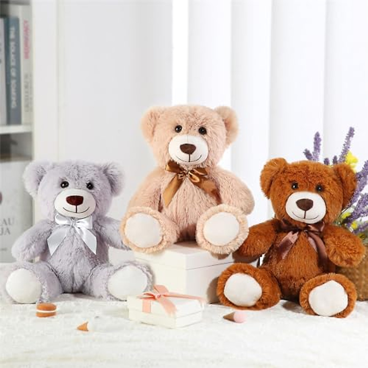 UHousDeco 13.5 Inch 3 Packs Cute Teddy Bear Stuffed Animal Plush Toys Gift for Kid, Grey Tan Brown