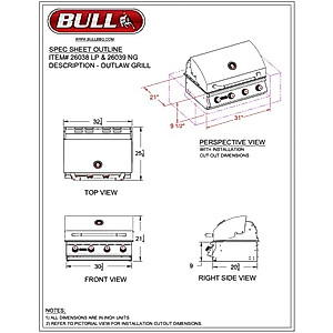 Bull Outdoor Products 26038 Liquid Propane Outlaw Drop-In Grill Head