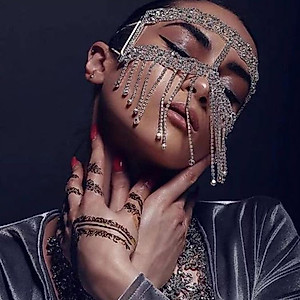 Fdesigner Vintage Head Chain Rhinestone Wedding Headpieces Bride Mask Hair Jewelry Women Hair Accessories for Party Festival Costume Prom (Silver-Unique)