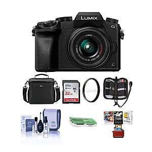 Panasonic Lumix DMC-G7 Mirrorless Camera with 14-42mm Lens, Black - Bundle with Camera Case, 32GB SDHC Card, Cleaning Kit, Memory Wallet, Card Reader, 46mm UV Filter, Mac Software Package