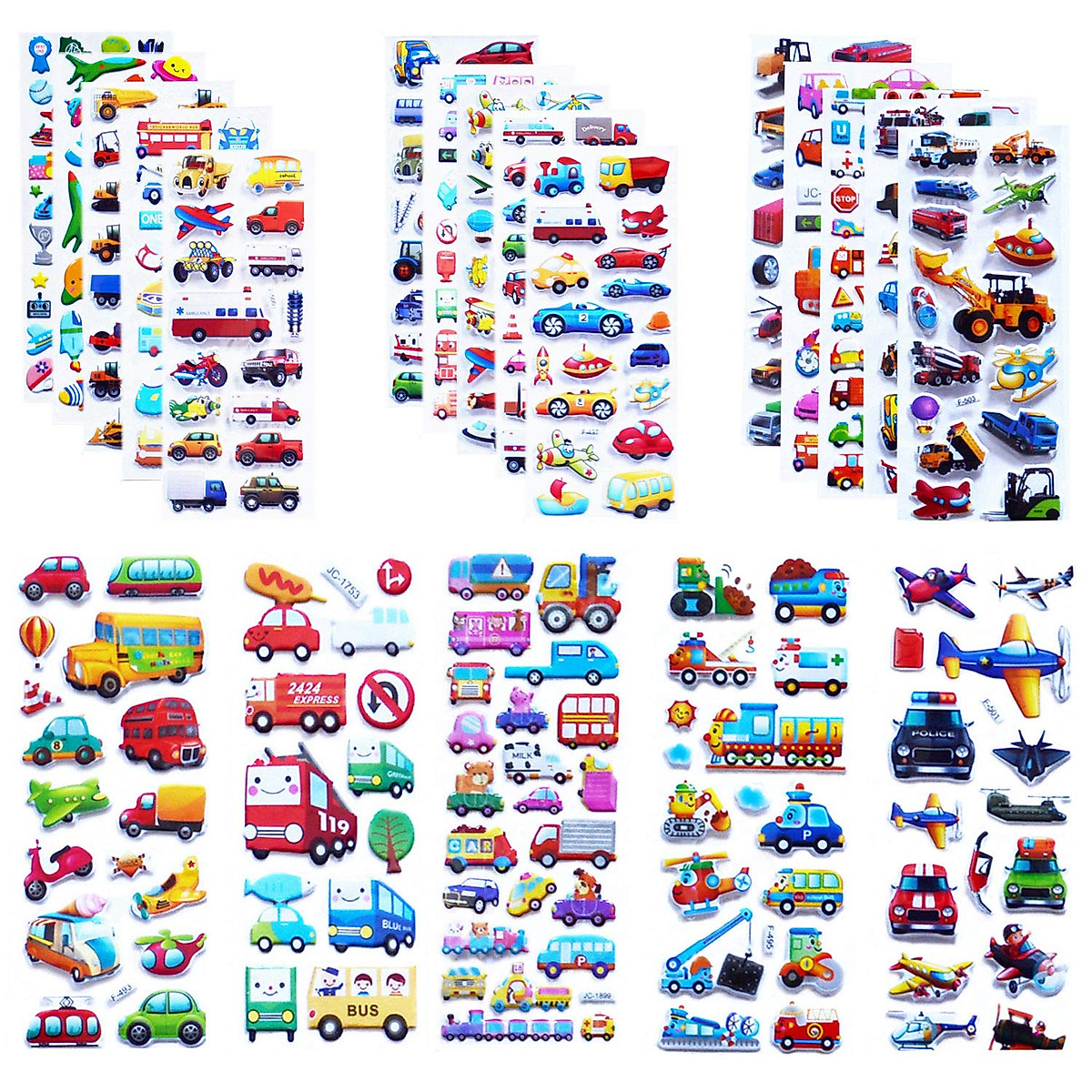 Kids Cars and Trucks Stickers Party Supplies Pack, 20 Different Sheets, Boy Stickers, Vehicle Stickers for Kids Toddler Boys with Cars, Fire Trucks, Construction, Buses, Airplane, Rocket and More