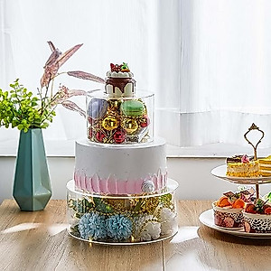 2 Pcs Wedding Birthday Fillable Cake Stand Holder with Lid, Clear Acrylic Dessert Table Centerpieces Display Risers Cake Cupcake Pedestal Tier Stand Set, 2 Size(6, 10 Inch) Cake Stands for Party