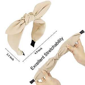 Jaciya 6 Pieces Knotted Bow Headbands for Women Wide Black Headbands for Girls Hair Accessories Knot Headband with Bow(Black/Brown/Khaki/White)