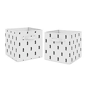 Sweet Jojo Designs Black and White Triangle Foldable Fabric Storage Cube Bins Boxes Organizer Toys Kids Baby Childrens - Set of 2 - Woodland Forest Tree for Bear Mountain Watercolor Collection