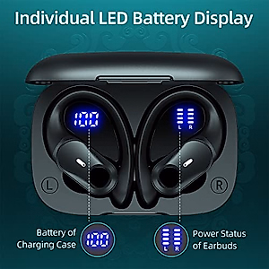 for Samsung Galaxy S20 FE Wireless Earbuds Bluetooth Headphones, Over Ear Waterproof with Microphone LED Display for Sports Running Workout - Black