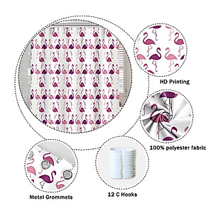 Umpoo Flamingo Checkered Bathroom Shower Curtain Tropical Pink Purple Flamingos Pattern Shower Curtain with Hooks Waterproof Fabric Polyester Shower Curtain for Girly Bath Decorative, 72x72 Inch