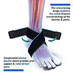 U-pick Ankle Brace for Plantar Fasciitis Support, Compression Sock Adjustable Strap for Heel Spur Achilles Tendonitis & Perineal Tendonitis & Sprained Ankle, Heel Pain Relief (Single/Black)