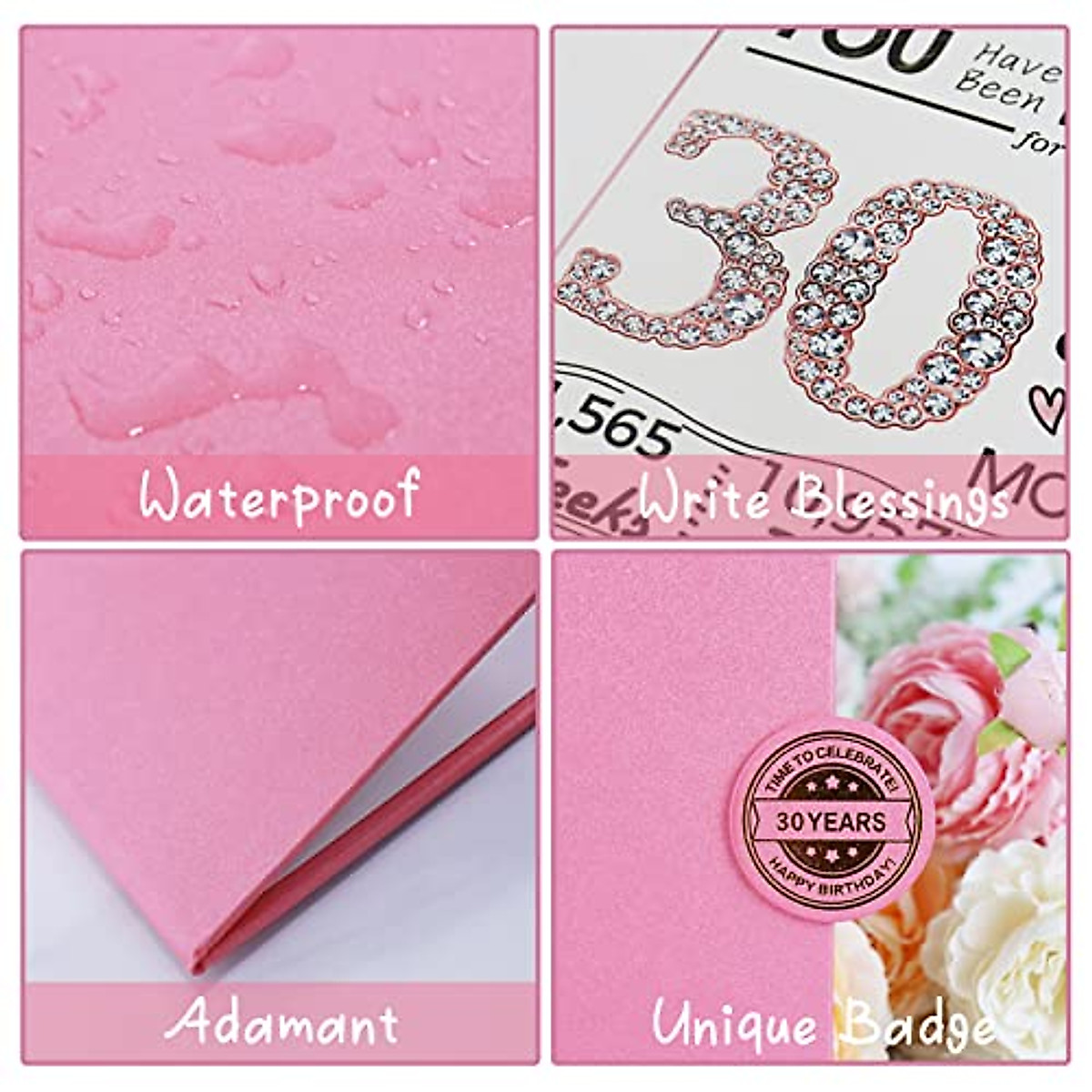 Vlipoeasn Happy 30th Birthday Guest Book Alternative Signature Congrats Certificate, Rose Gold 30th Birthday Decorations for Women, 30th Birthday Party Supplies, 30 Years Old Birthday Gifts for Her