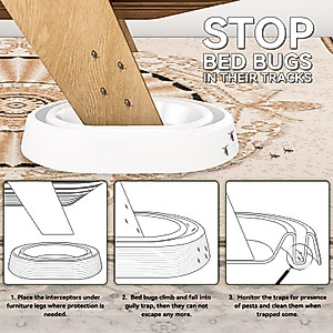 Bed Bug Interceptors | Bed Bug Interceptor Traps | Insect Trap, Monitor, and Detector for Bed Legs (White - 12 pcs)