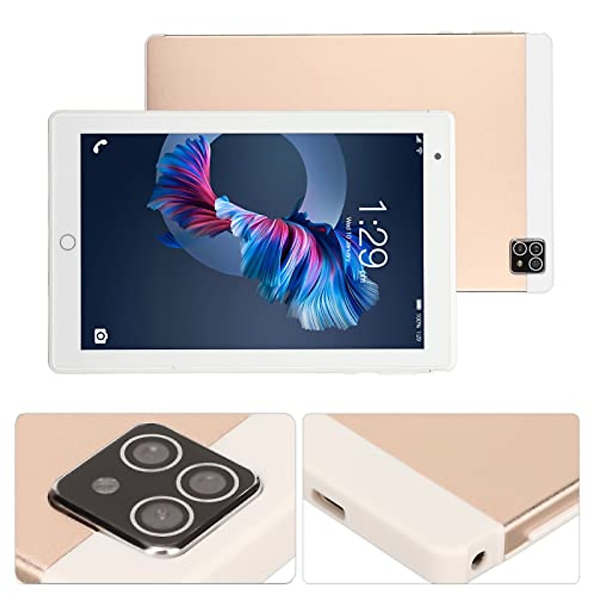PUSOKEI 8in Android Tablet, Octa Core CPU 4GB RAM 64GB ROM(128GB Expandable Storage), HD IPS Touch Screen, 8MP Dual Camera, Bluetooth, WiFi, Dual SIM Slot, USB C Calling Tablet(Gold)