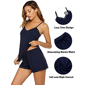 Avidlove Women Pajamas Set Lace Cami Top and Shorts Set Sleeveless Sleepwear Summer Pjs (Blue,M)