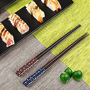 Top Grade Japanese Natural Wood Chopsticks, 1 Pair with Case, Reusable Classic Style, Value Gift Set(Blue)