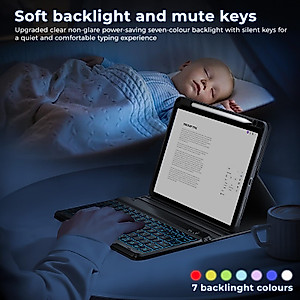 OYEEICE Keyboard Case for iPad Pro 12.9 inch (6th, 5th, 4th Gen) & New Air 13 inch M2, 7 Color Backlit Detachable Wireless Keyboard, Auto Sleep/Wake Cover with Pencil Holder (2022 2021 2020) - Black