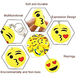 CRSUSUKJ 64 Pack Mini Emoticon Keychain Plush(16 expressions), Cute Keychain, Party Favors for Kids, Keychains, Valentine's Day Gifts/ Birthday Party Supplies, Emoticon Gifts Toys Carnival Prizes.
