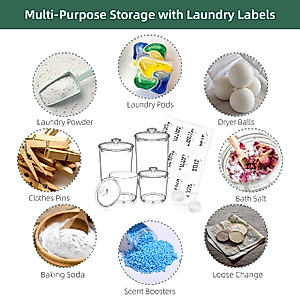 TIDIdea 4 Pack Laundry Container Jars - Premium Acrylic Jars for Laundry Room Organization and Storage Organizing Laundry Pods, Powder, Detergent, Soap,Beads, Laundry Accessories - with Labels&Scoops