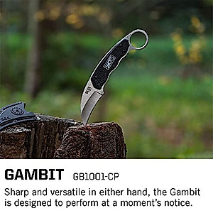 SOG Survival Karambit Knife - Gambit Curved Security Belt Knife, Full Tang Fixed 2.6 Inch Blade w/Hard Nylon Sheath and Adjustable Clip (GB1001-CP), Black