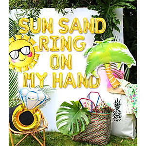 JeVenis Sun Sand Ring On My Hand Banner Balloons Beach Bridal Shower Decoration Hawaiian Luau Bachlorette Decoration