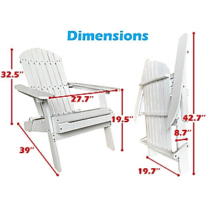MKDLUFEI Adirondack Chair Folding Weather Resistant Lawn Chair w/Arms, Heavy Duty Weather Resistant Outdoor Patio Chairs Reclining, Widely Used in Outdoor, Fire Pit, Deck, Outside, Garden,