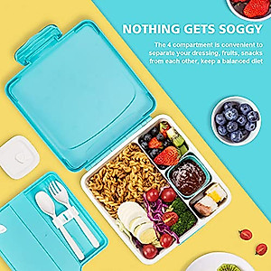 ECHTPower Bento Box, 1.3L Lunch Box with Handle Outer Box for Kids Children, Leak-Proof Lunch Containers with 4 Compartments, Extra Sauce Cup, Cutlery,Food-Safe Materials,Microwave and Dishwasher Safe