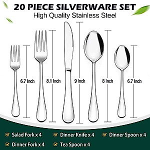 LIANYU 20 Piece Silverware Flatware Cutlery Set, Stainless Steel Utensils Service for 4, Include Knife Fork Spoon, Mirror Polished, Dishwasher Safe