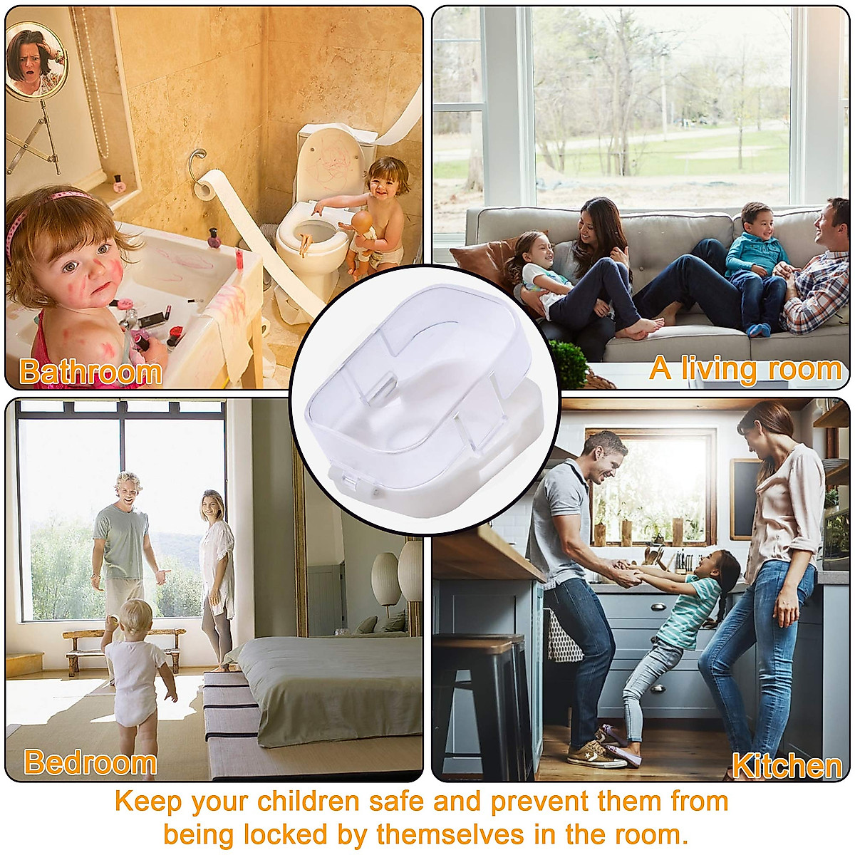 Door Anti-Lock Switch Safety Cover for Child Safety,Baby Toddler Proofing Door Knob Lock cover, Prevent Kid from getting locked in the room,Premium ABS,No Toxic,odor-free,Easy for Adult